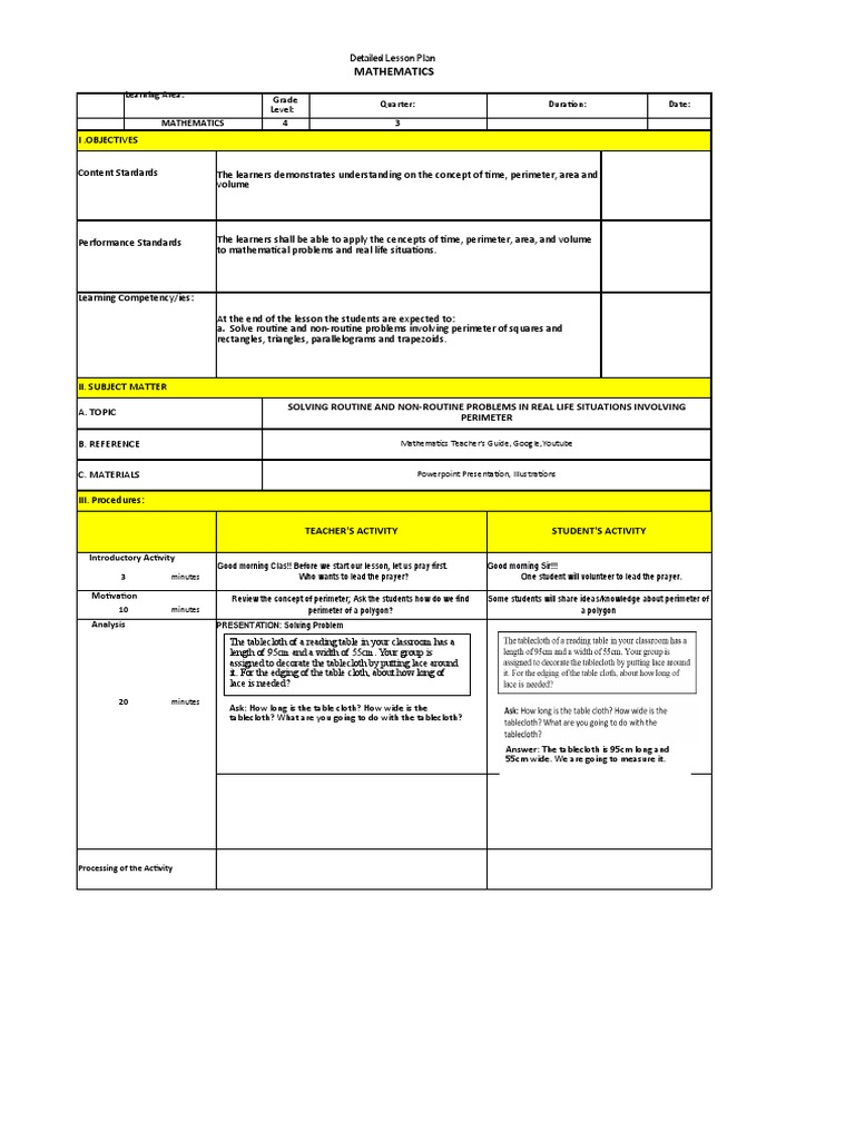 Detailed Lesson Plan 1 | PDF | Area | Lesson Plan