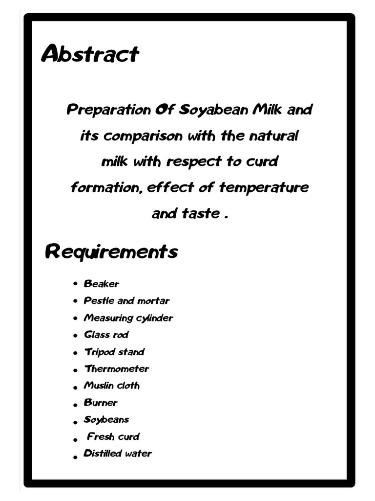 Soya Bean Milk Prepration and Comparison With Natural Milk | Download Free PDF | Soy Milk | Food ...