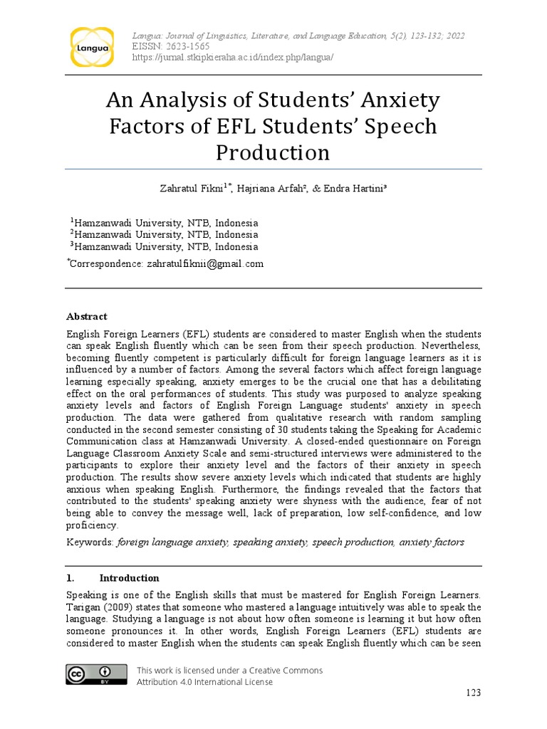 375-Article Text-1141-1-10-20221005 | PDF | English As A Second Or Foreign Language | Anxiety