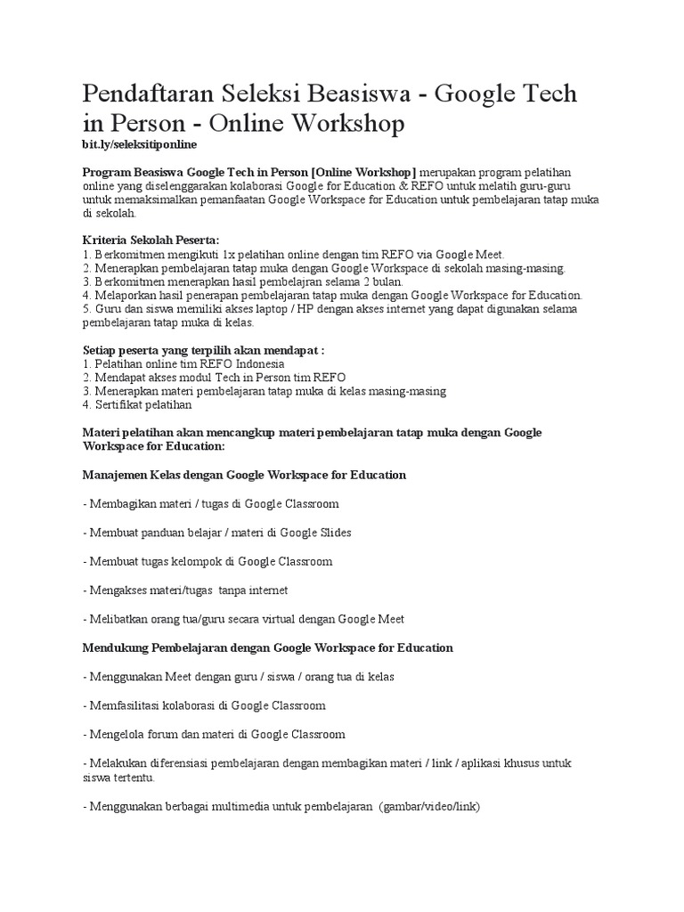 Pendaftaran Seleksi Beasiswa Google | PDF