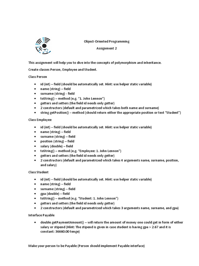 OOP Assignment 2 | PDF | Method (Computer Programming) | Class (Computer Programming)