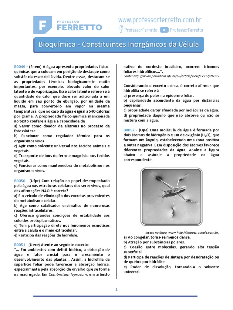 Bioquímica - Constituintes Inorgânicos Da Célula | PDF | Propriedades ...