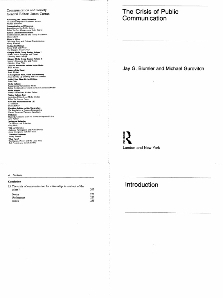 Blumler, J G & Gurevitch, M - The Crisis of Public Communication | PDF
