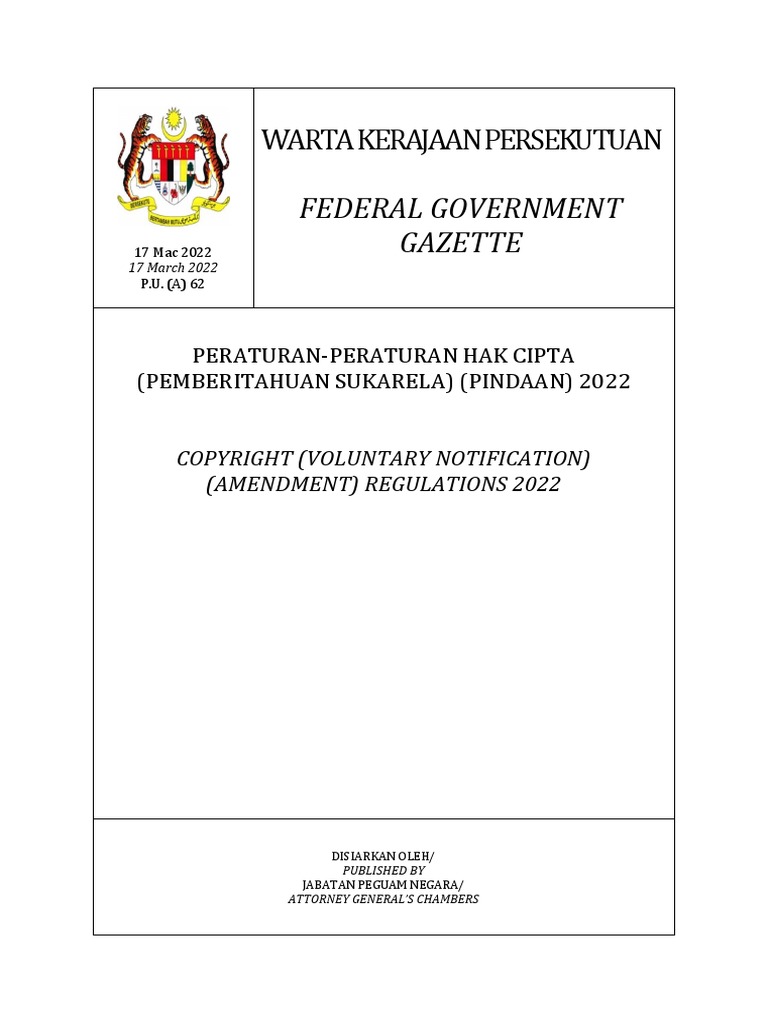 PUA 62 - Peraturan-Peraturan Hak Cipta (Pemberitahuan Sukarela ...