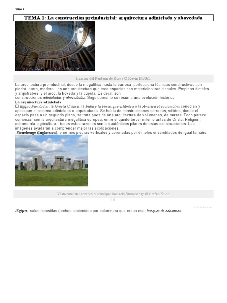 TEMA 1 La Construcción Preindustrial - Arquitectura Adintelada y ...