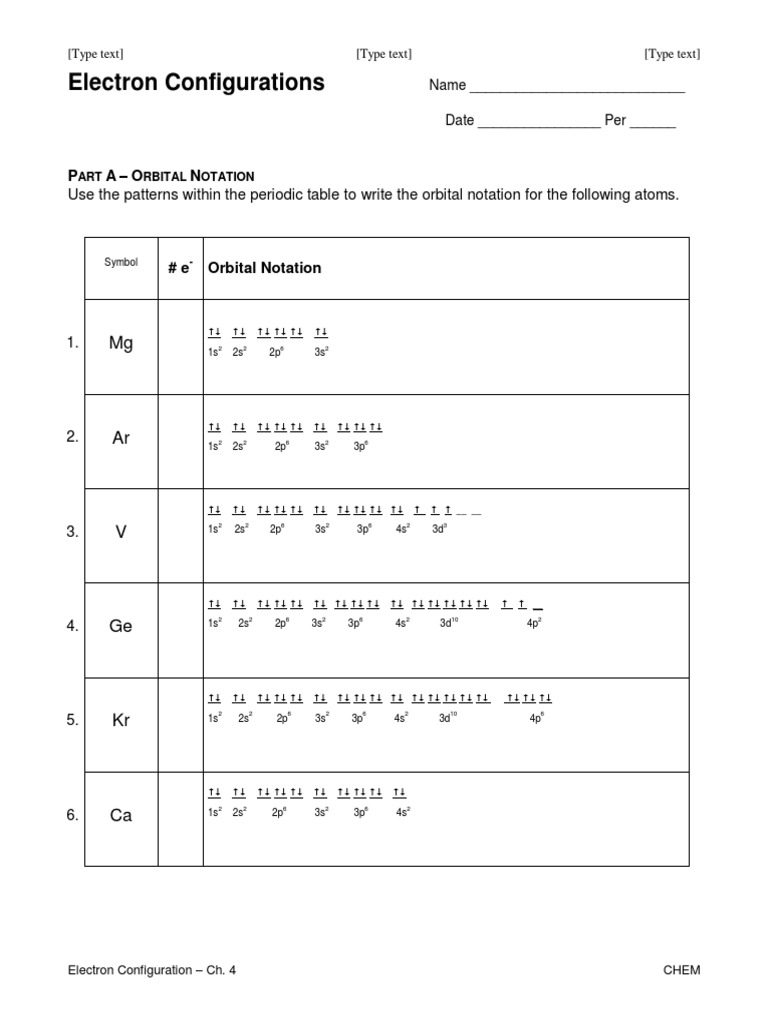 Practice Orbtial Notation Answers | PDF | Electron Configuration | Chemistry