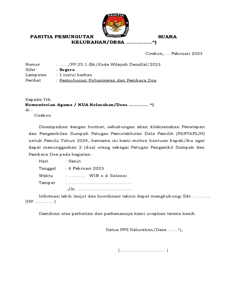 Surat Permohonan Rohaniawan Dan Pembaca Doa | PDF | Sains & Matematika