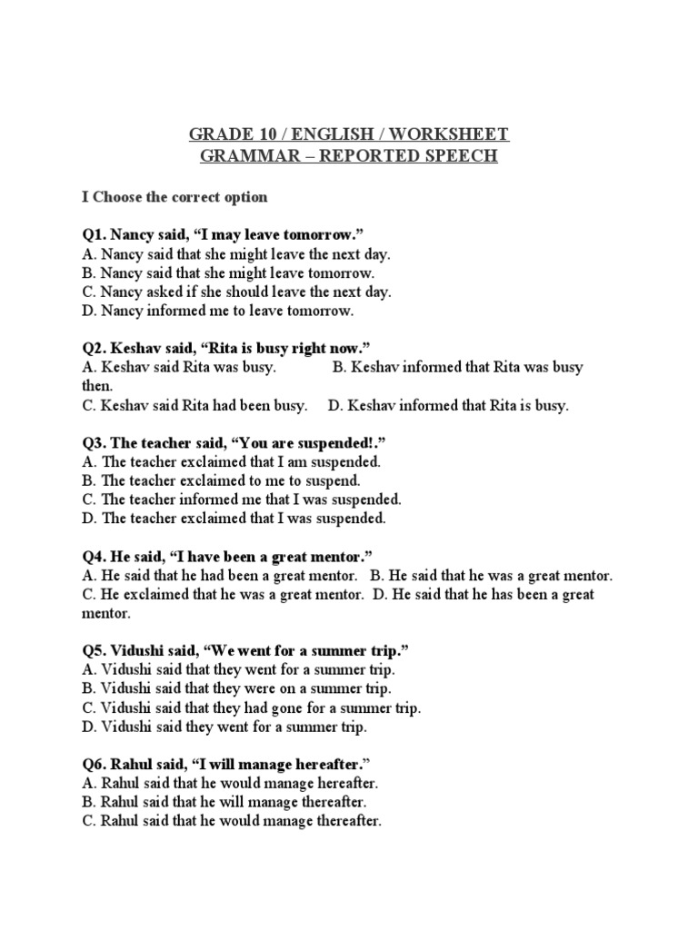 Grammar - Reported Speech | PDF