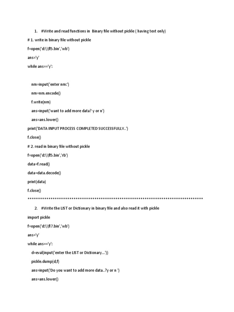 Binary File Handling With & Without Pickle - by Rajni Kardam | PDF | Computer File | Computer ...