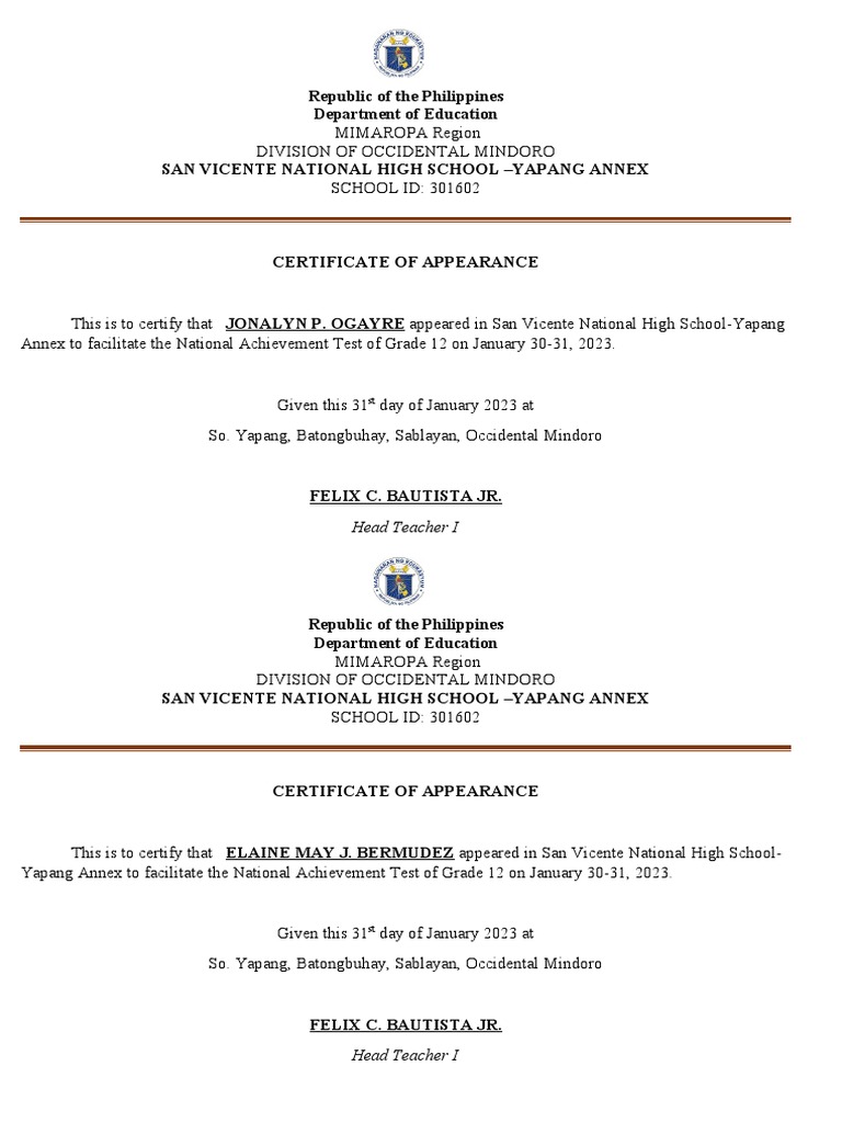 Certificate of Appearance | PDF | Public Administration | Government