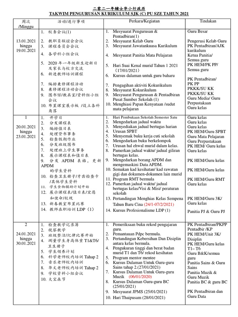 2021 Takwim Pengurusan Edit 1 | PDF