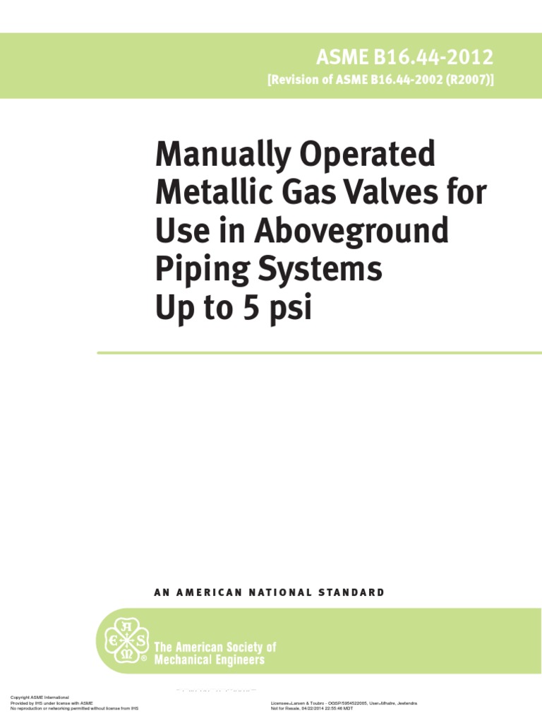Asme B16.44-2012 | PDF | Pipe (Fluid Conveyance) | Valve