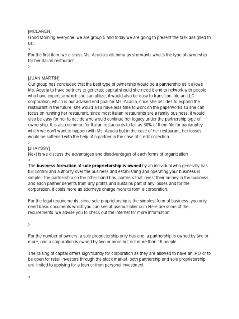 BusinessEthics Presentation Script | PDF | Sole Proprietorship ...