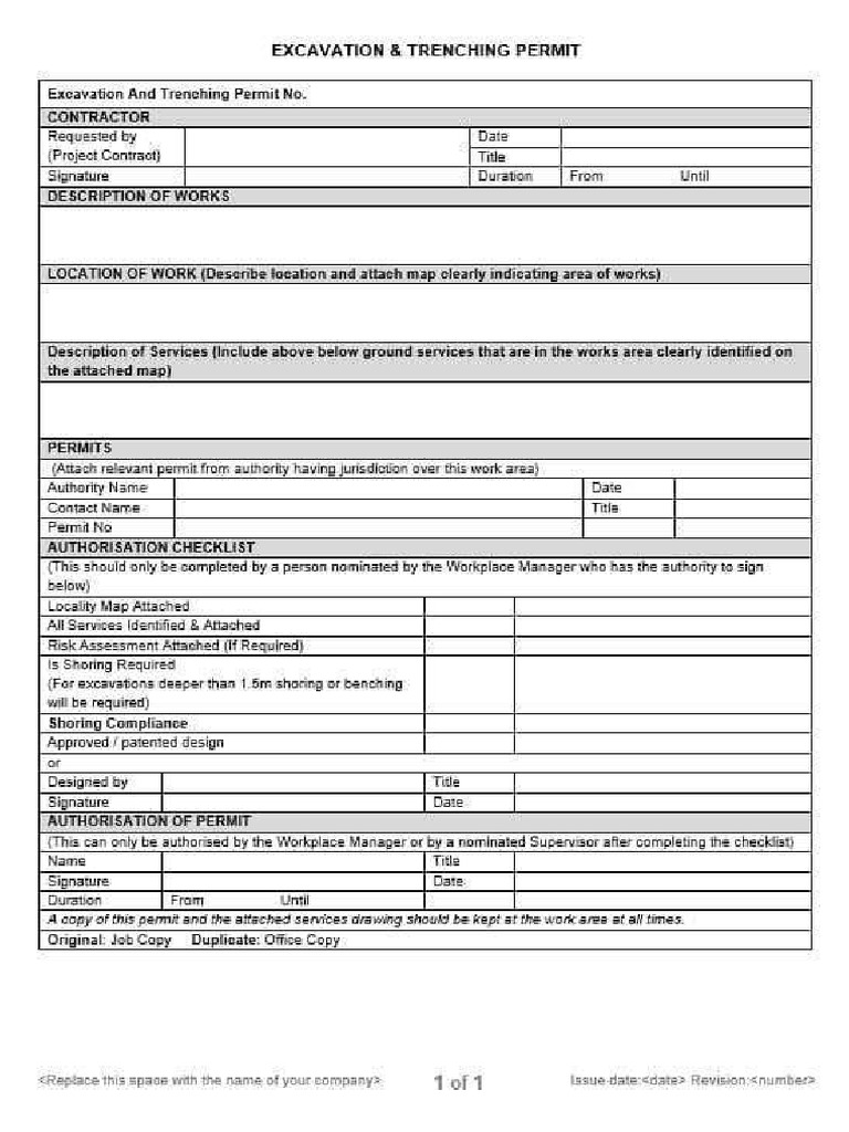 MR018 Excavation Trenching Permit | PDF