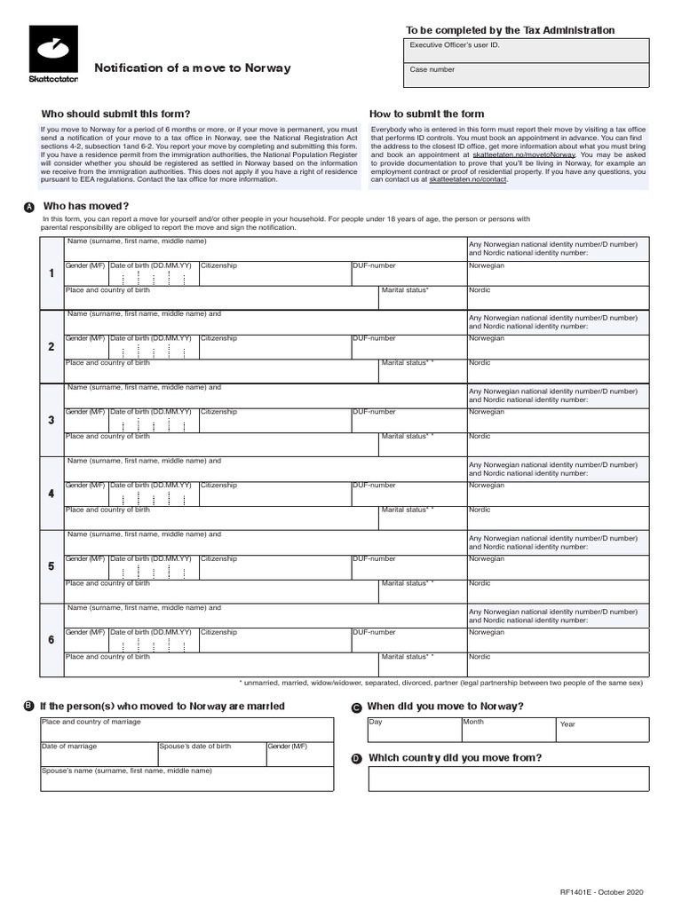 Move Notification to Norway Form RF1401 | PDF