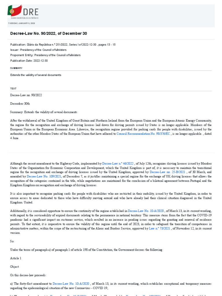 Decree-Law No. 90_2022, of December 30 _ DRE | PDF | Driver's License ...