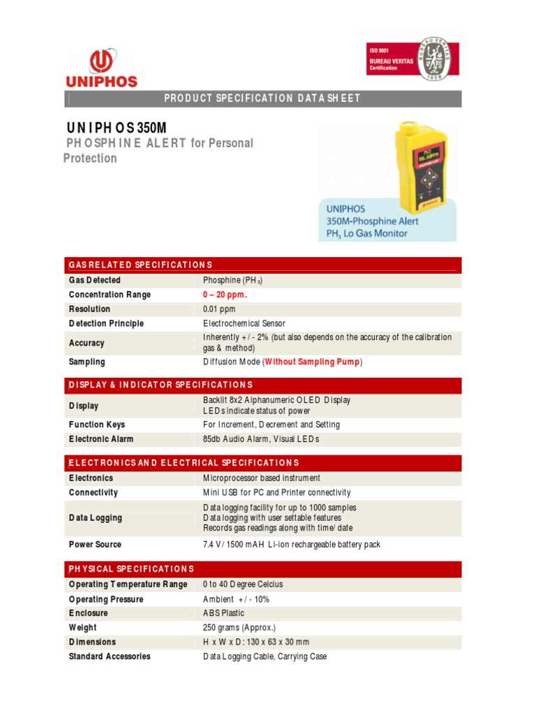 Uniphos PH3 Gas Detector Specifications | PDF