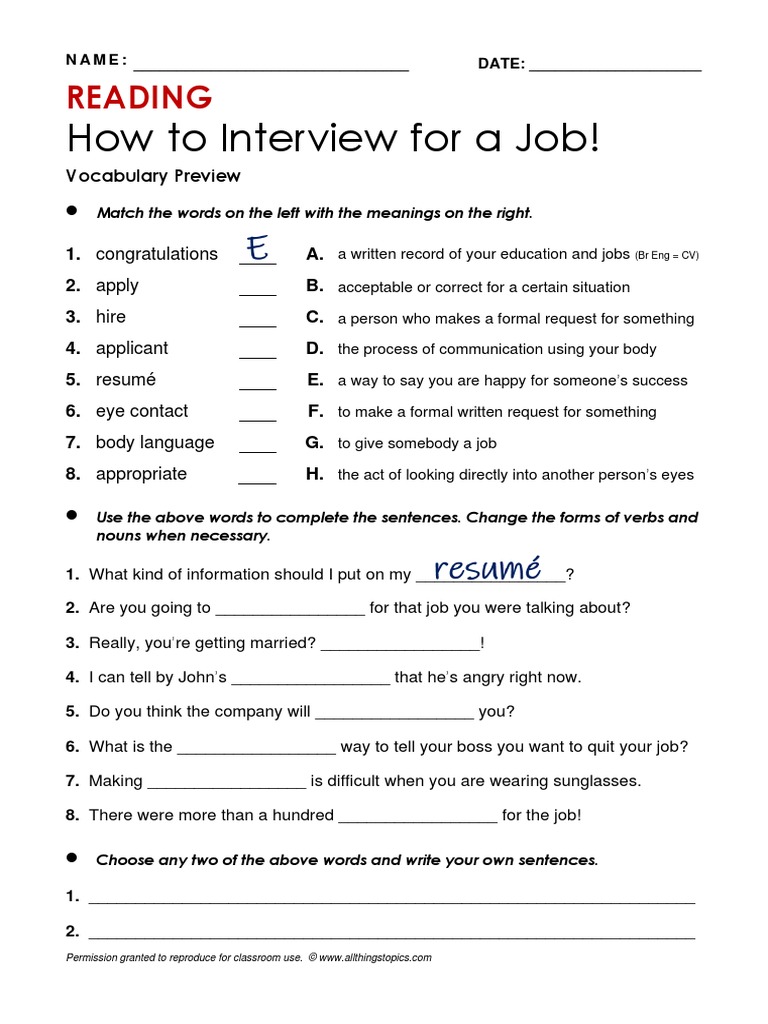 Lesson-How To Interview For A Job | PDF | Job Interview | Résumé