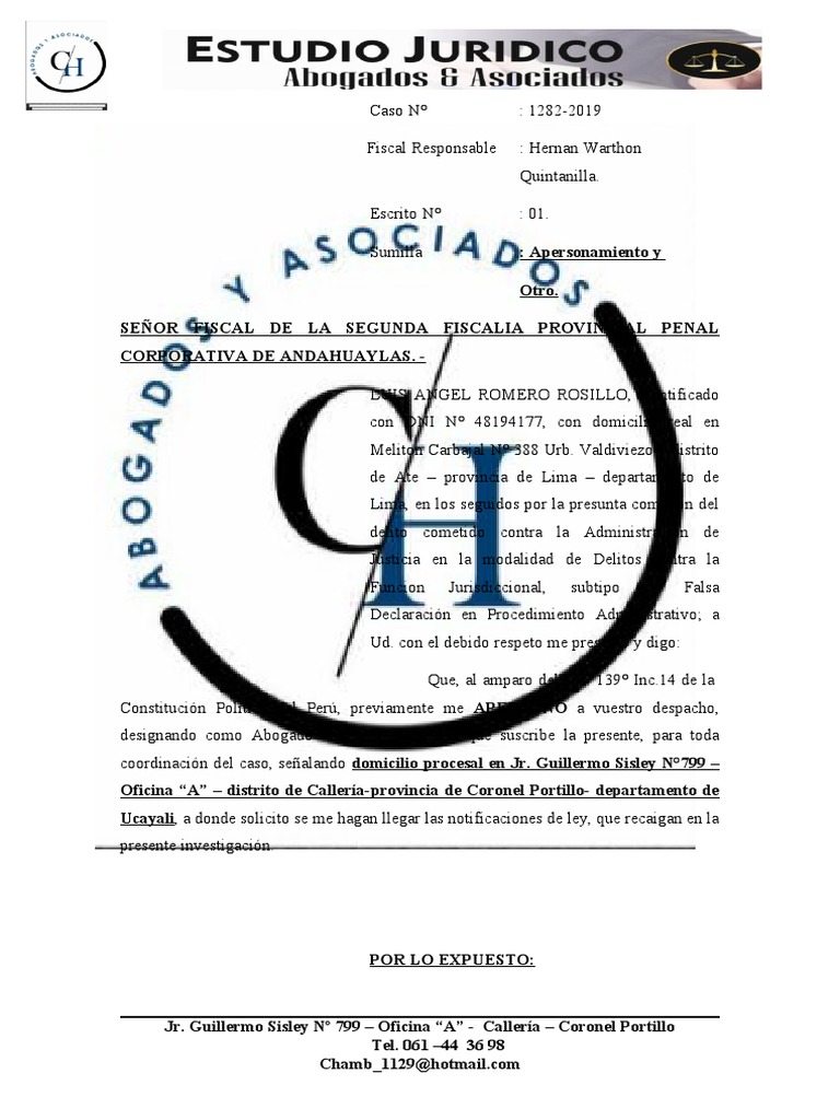 Apersonamiento Cham - Luis Angel Romero Rosillo | PDF | Esfera pública ...