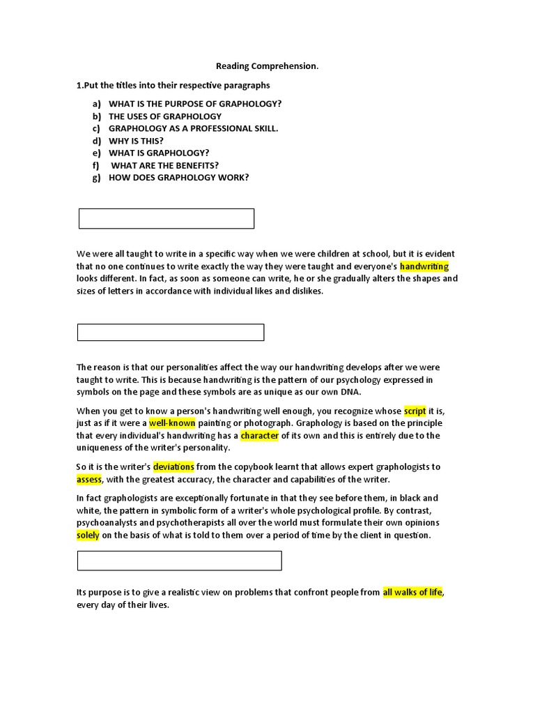 Reading Comprehension | PDF | Graphology | Psychological Concepts