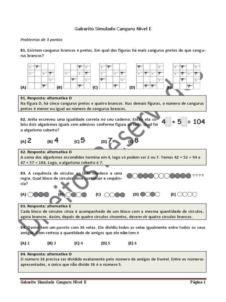Gabarito Simulado Canguru Nível E | PDF | Triângulo