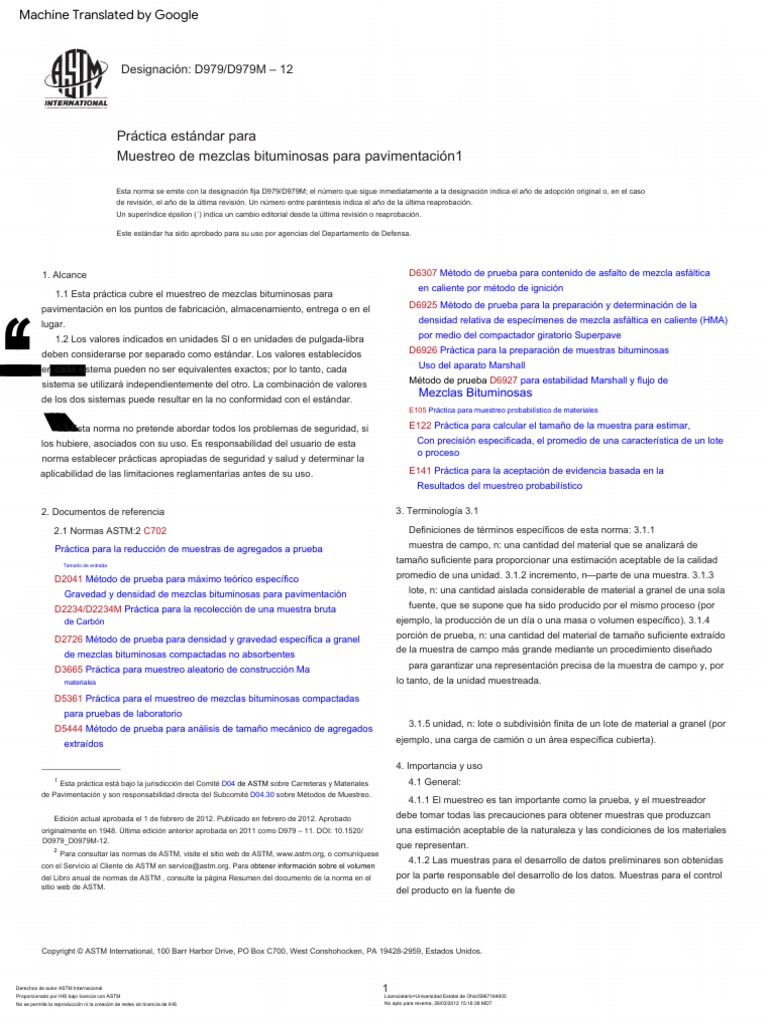 Astm D979 - D979M - 12 | PDF | Muestreo (Estadísticas)