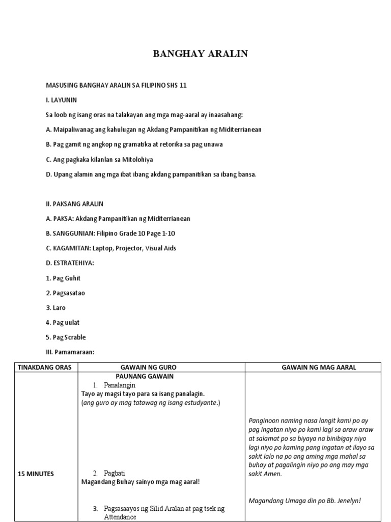 Filipino Masusing Banghay Aralin | PDF