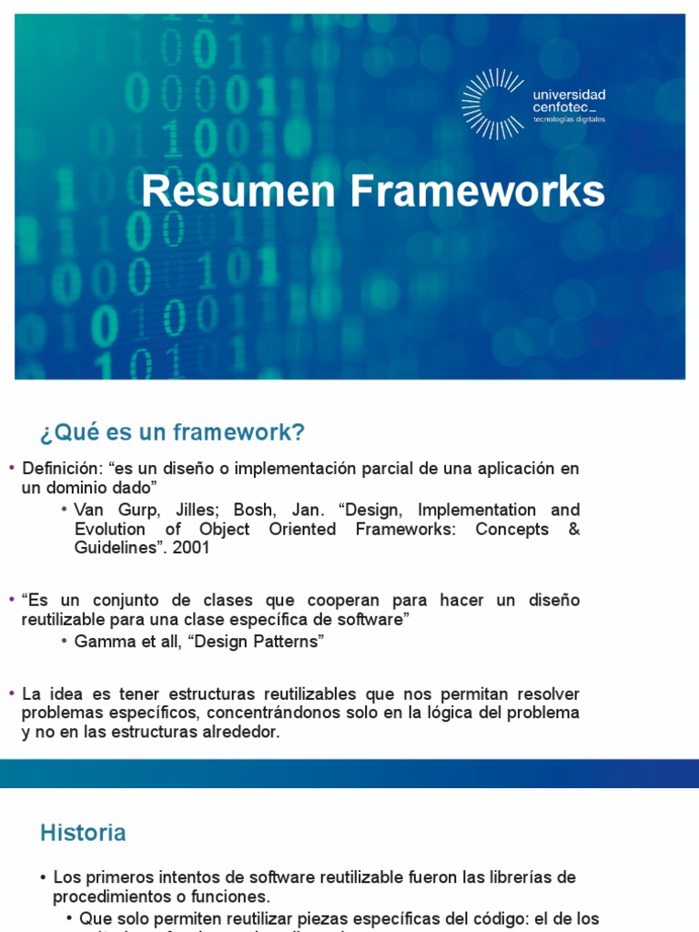 Resumen Frameworks | PDF | Marco de software | Herencia (Programación Orientada a Objetos)