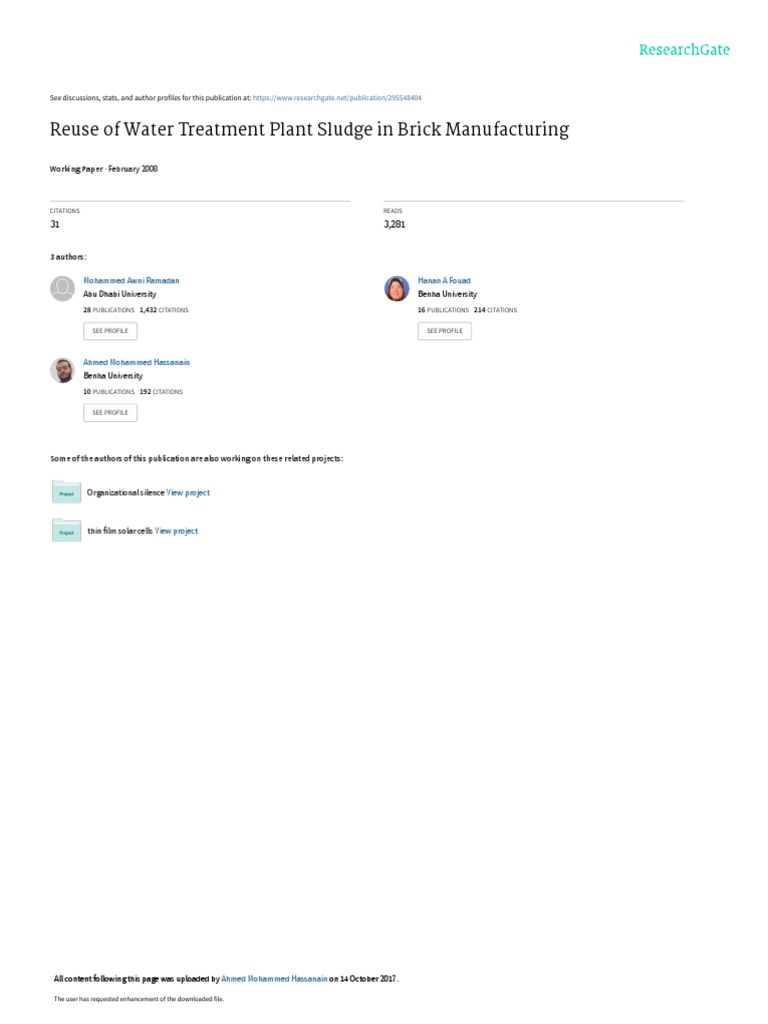 Reuse of Water Treatment Plant Sludge in Brick Manufacturing | PDF ...