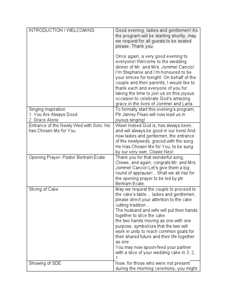 EMCEE Wedding Script | PDF | Ceremonies | Marriage