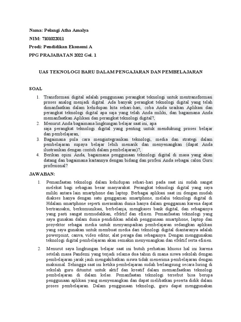 Uas Teknologi Baru Dalam Pengajaran Dan Pembelajaran | PDF