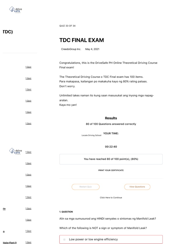 TDC FINAL EXAM 2 DriveSafe PDF | PDF | Truck | Seat Belt