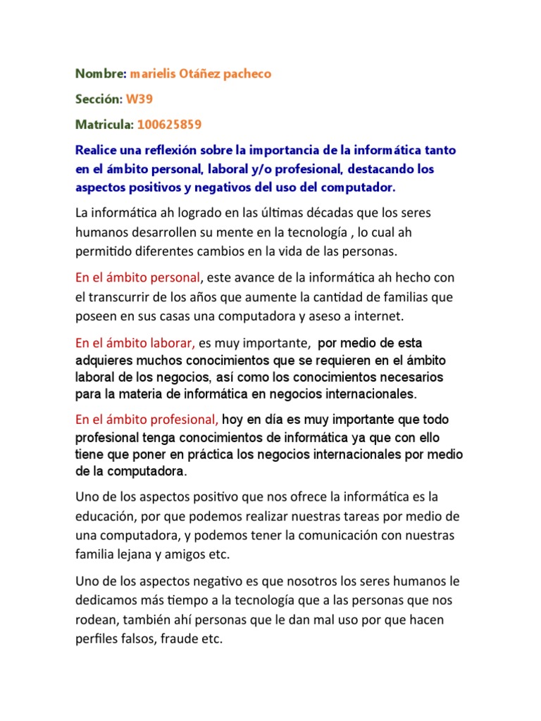 Importancia de La Informatica | PDF | Informática