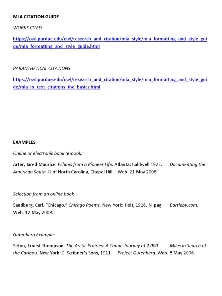MLA Citation Examples & Links | PDF