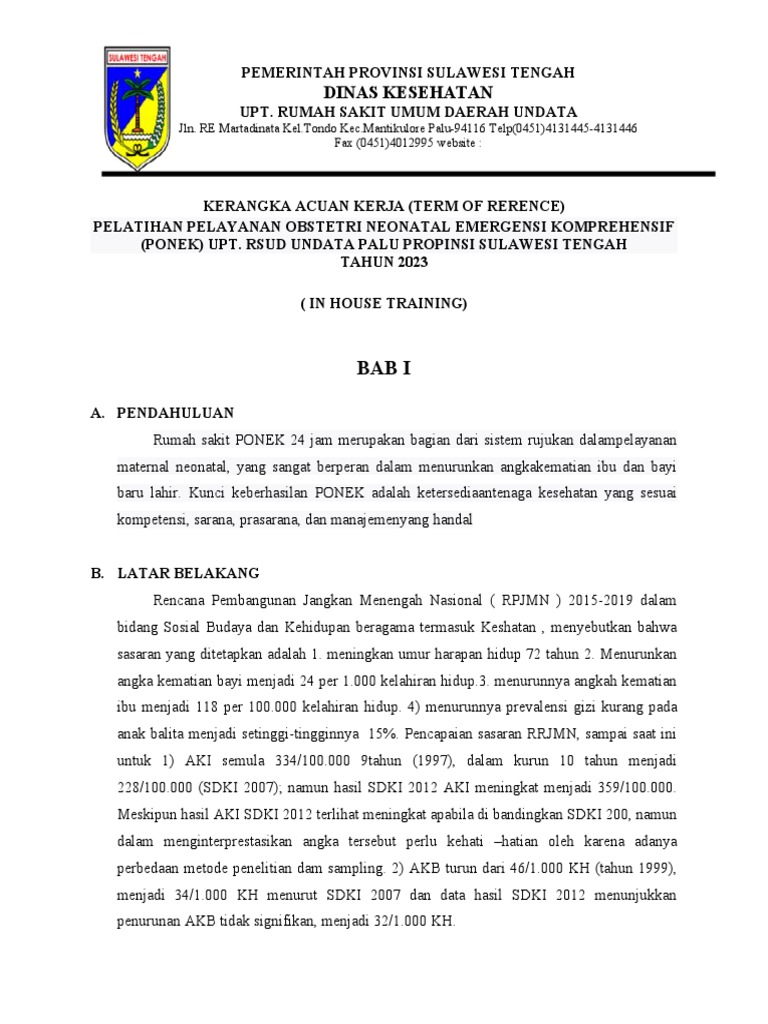 Tor Pelatihan Ponek Rsud Undata | PDF | Sains & Matematika | Kesehatan Holistik