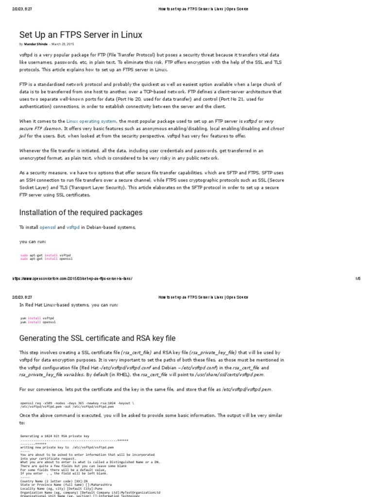 How To Set Up An FTPS Server in Linux - Open Source | PDF | File Transfer Protocol | Transport ...