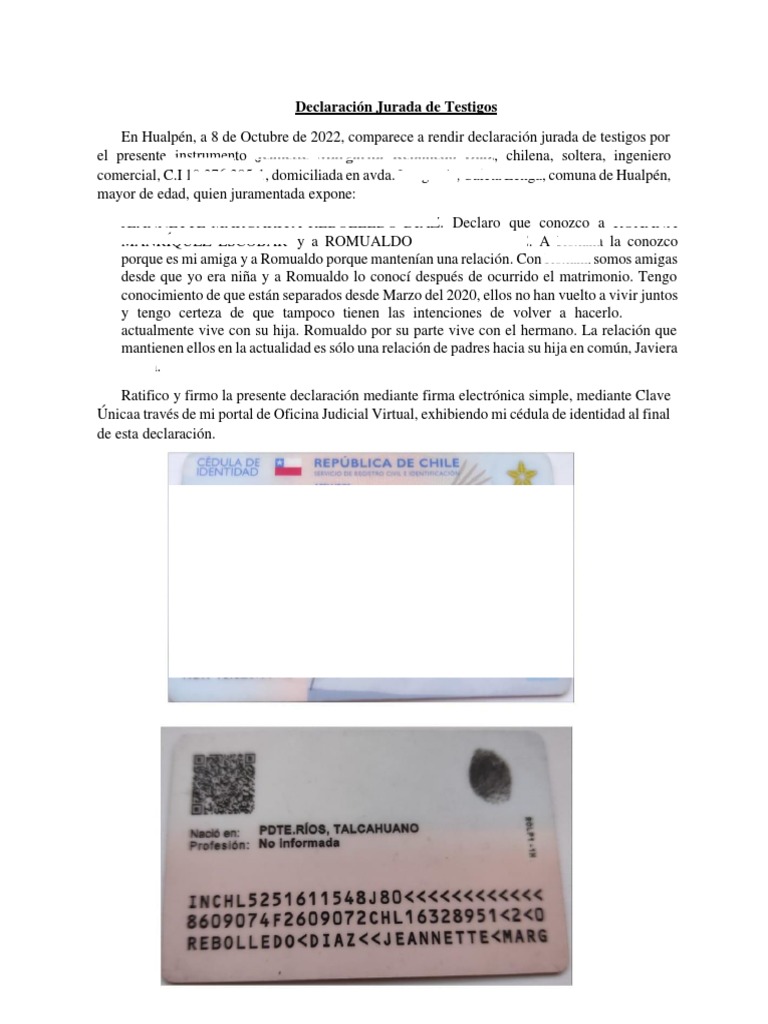 Declaración Jurada de Testigos para Divorcio | PDF