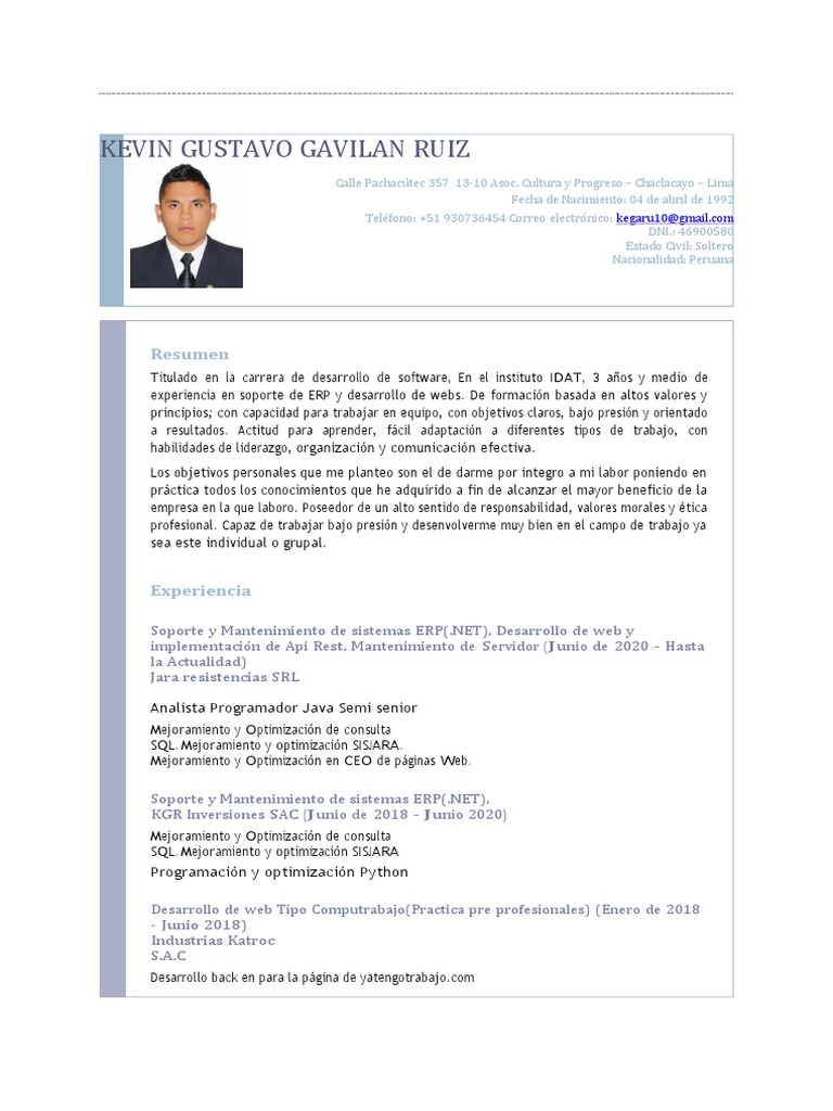 CV Kevin Gavila - Prog. | PDF | Red mundial | Internet y web