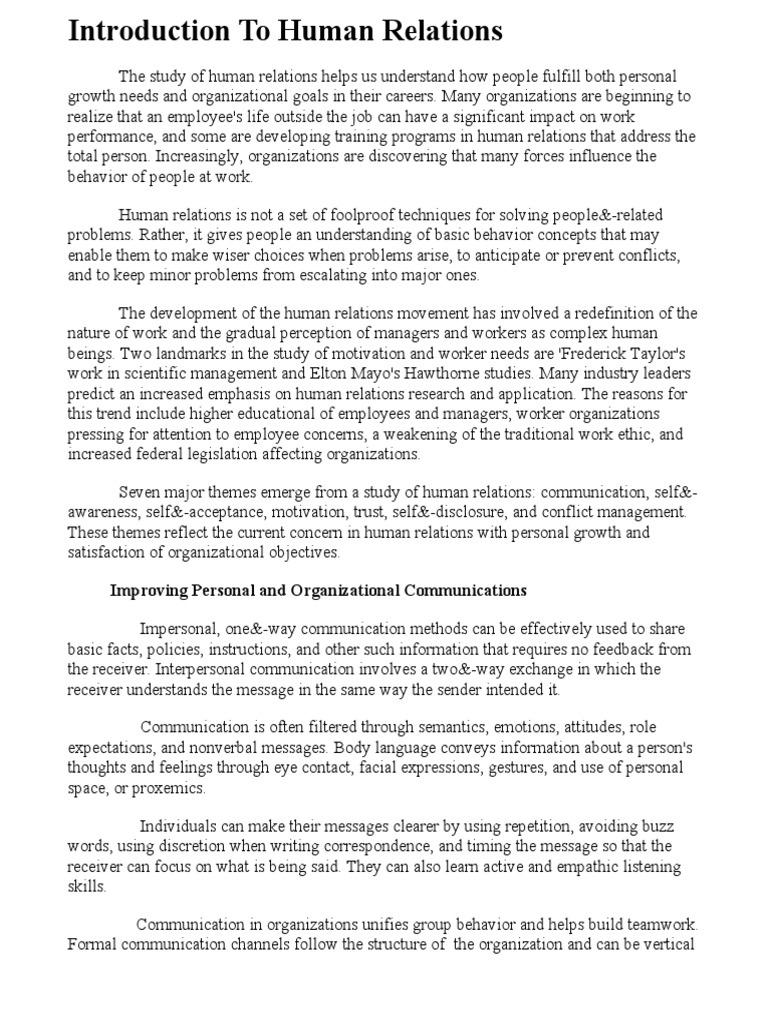 Introduction To Human Relations Pdf Motivational Motivation