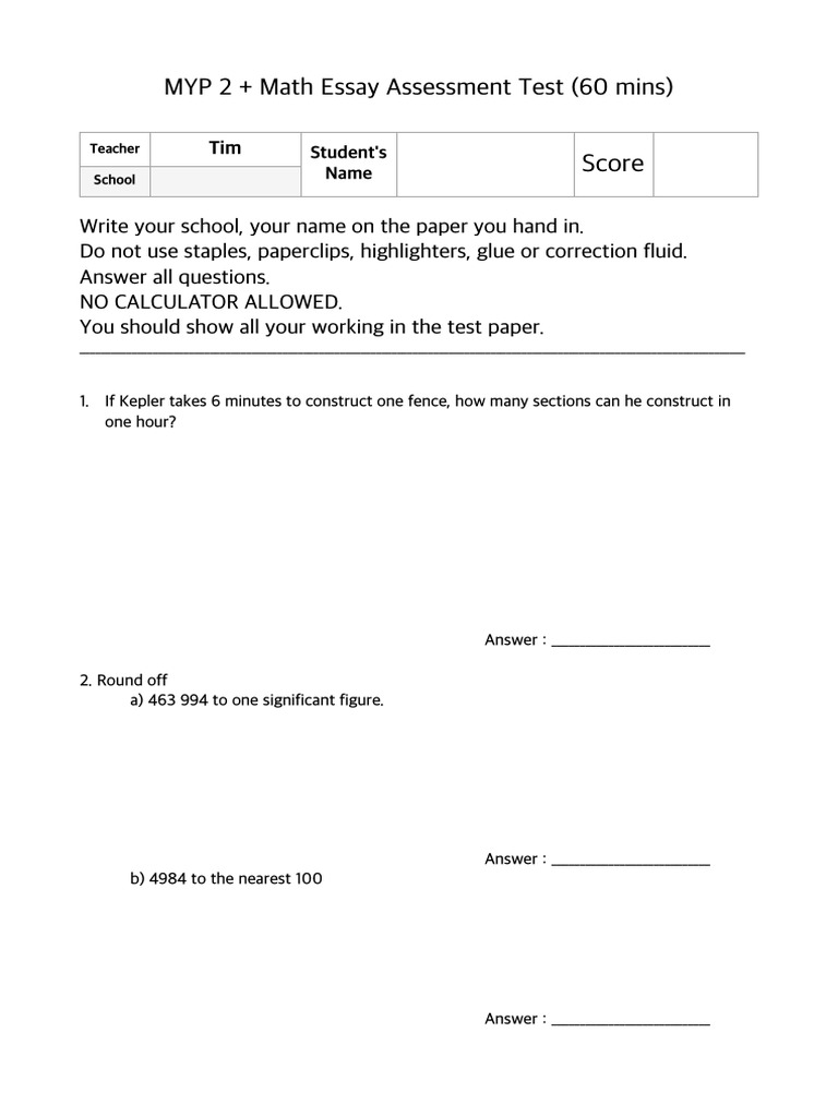 MYP2입반테스트 | PDF | Speed | Mathematics