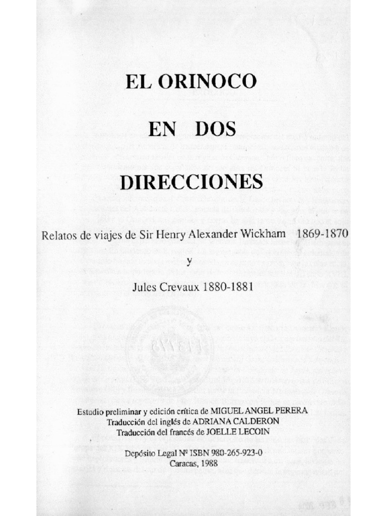 El Orinoco en Dos Direcciones Relatos de Viajes de Sir Henry Alexander ...