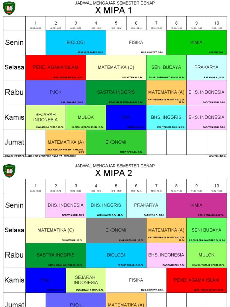 Jadwal Mengajar Setiap Kelas - Genap 2022-2023 | PDF