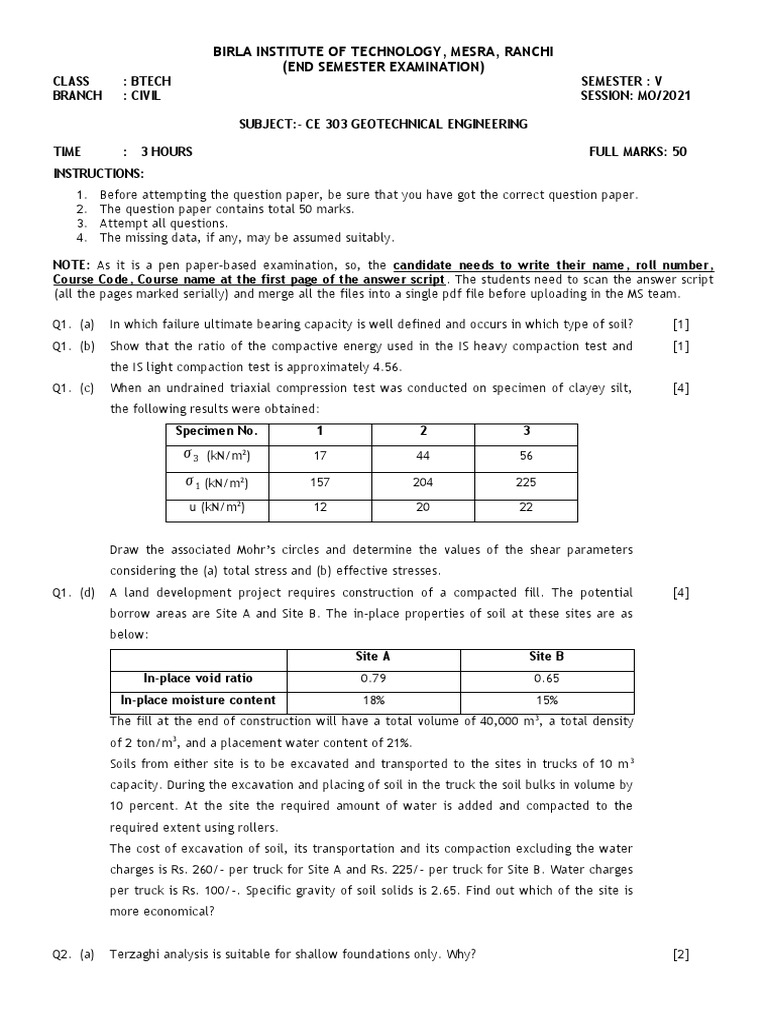 CE - 303 - GE - End Sem-1 | PDF | Deep Foundation | Soil CE - 303 - GE - End Sem-1 | PDF | Deep Foundation | Soil
