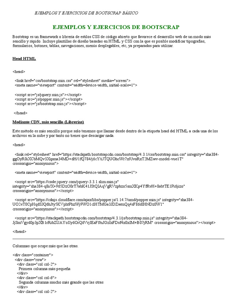 Ejemplos y Ejercicios Bootscrap | PDF | Bootstrap (marco frontal) | HTML