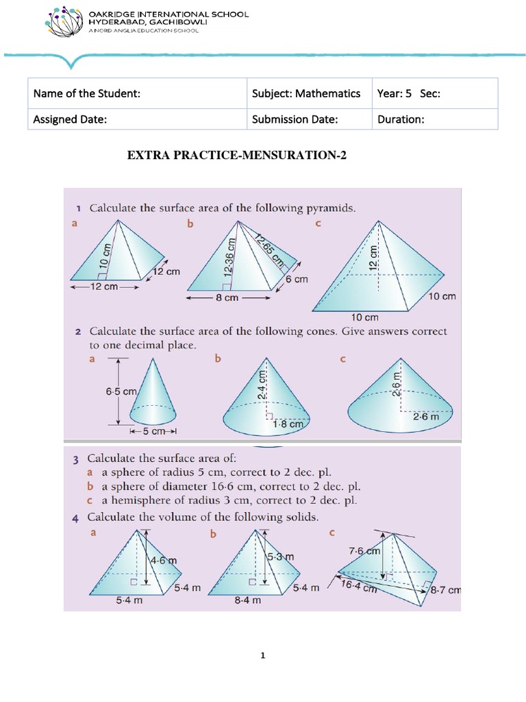 Extra Practice-Mensuration-2 | PDF | Technology & Engineering ...