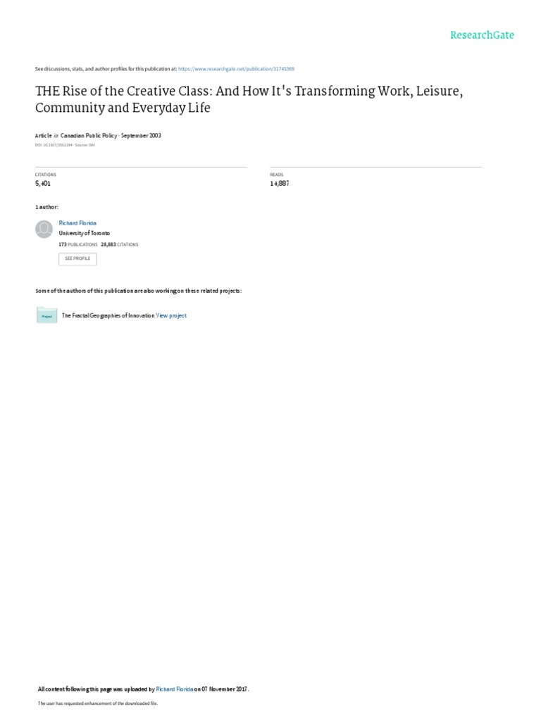 THE Rise of The Creative Class and How Its Transf | PDF | Creativity ...