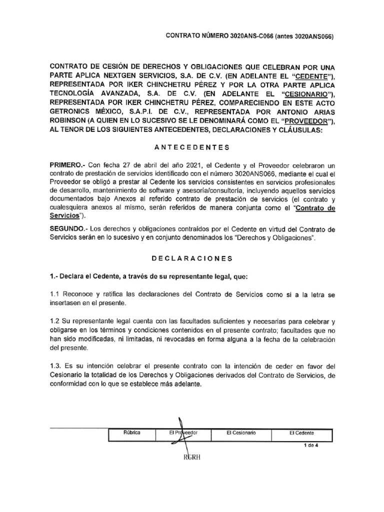 Cesión de Derechos y Obligaciones Modelo | PDF