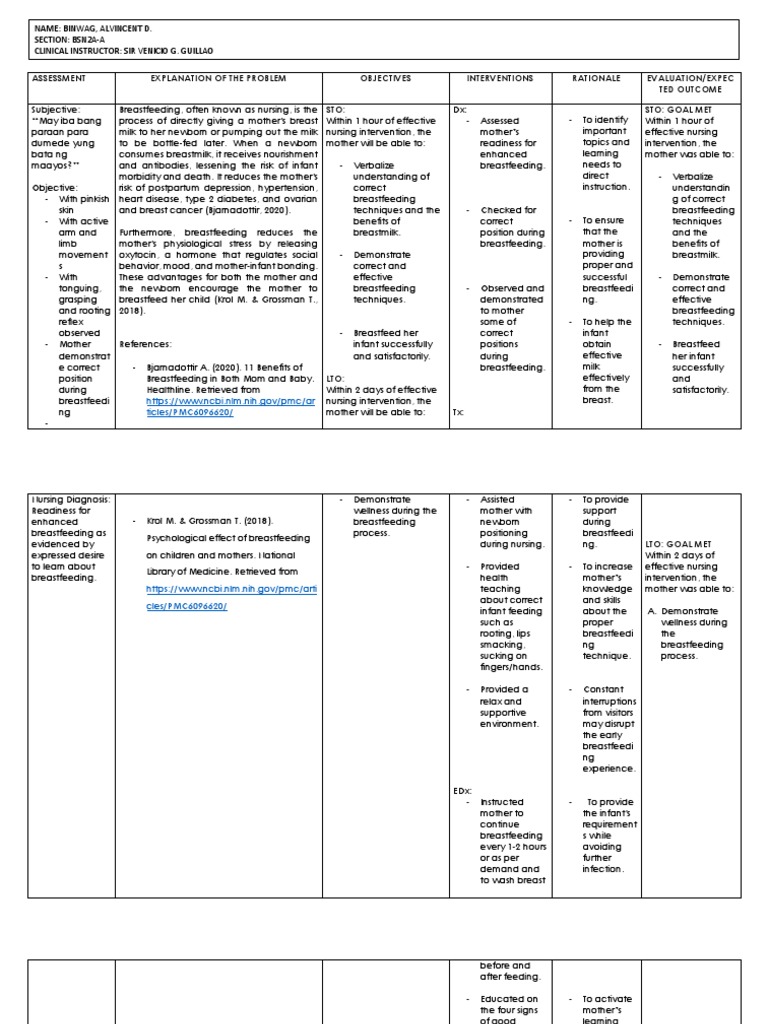 Nursing Care Plan for Breastfeeding Readiness | PDF | Breastfeeding ...