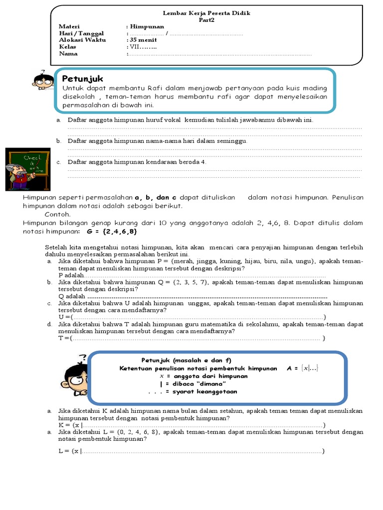 LKPD MATEMATIKA KLS 7 Himpunan Part 2 | PDF