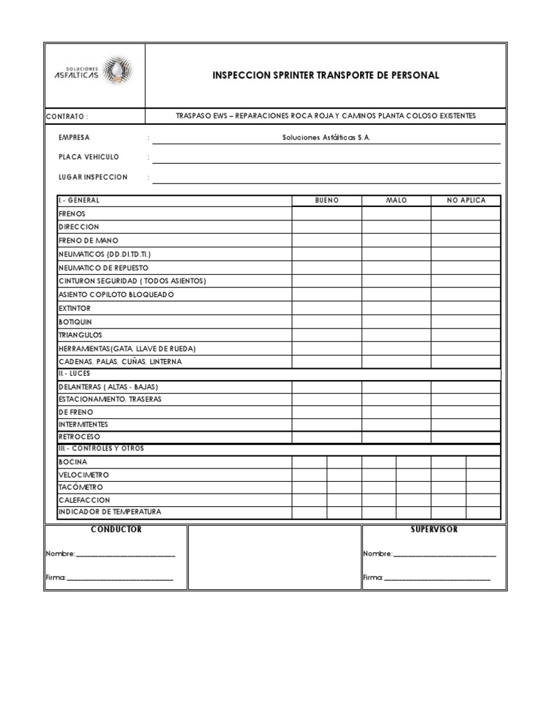 Inspección Técnica de Sprinter | PDF